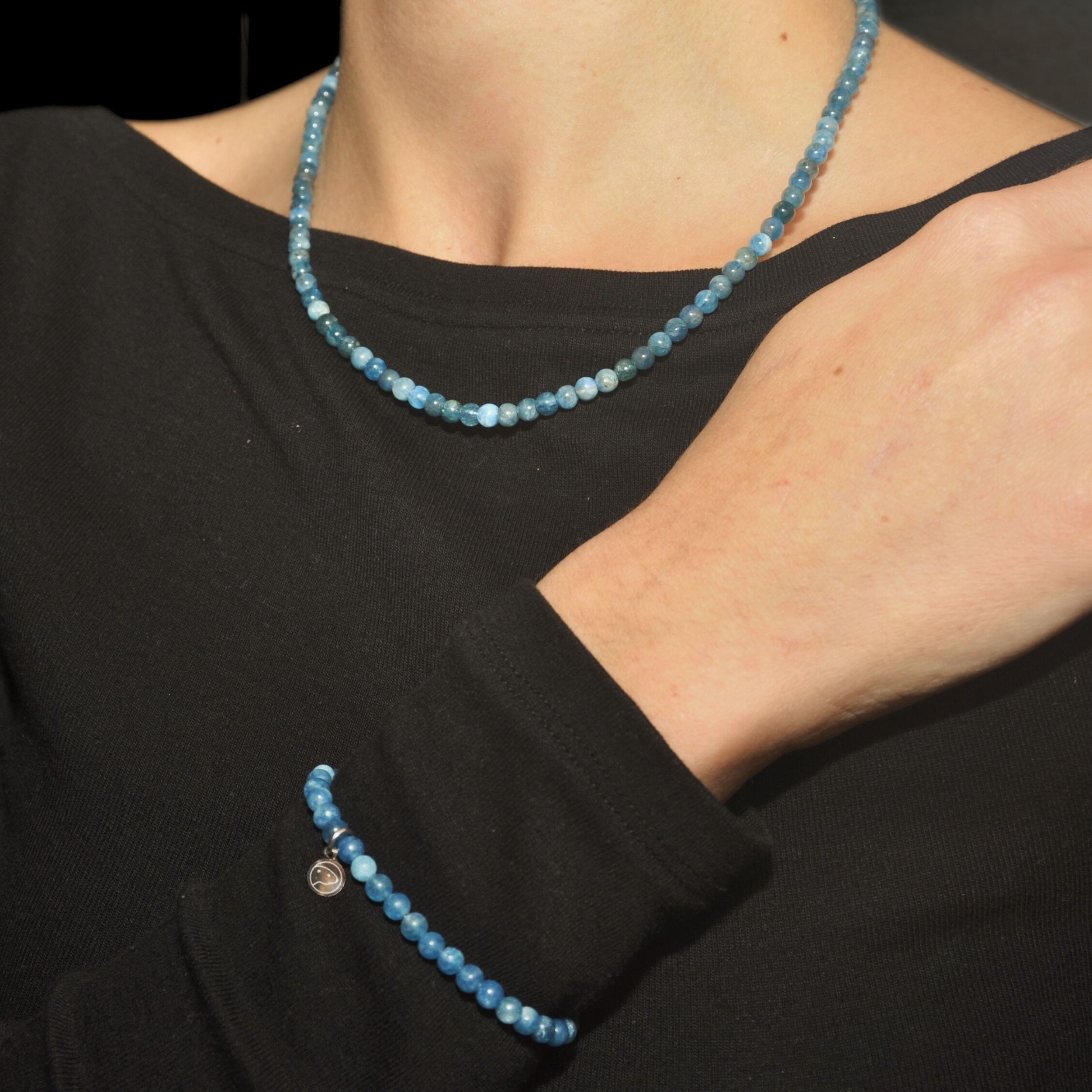 Blue Apatite Beaded Duo (Grade AA, 4mm) | Otter Spirit | Natural Gemstones